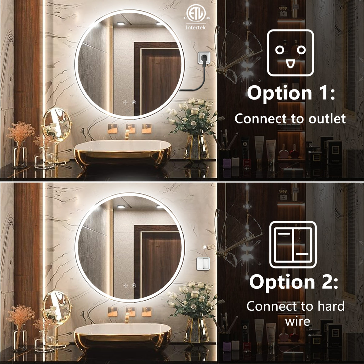 Wrought Studio™ Heta Round LED Bathroom Vanity Mirrors with Anti-Fog, Dimmable Lights, and ...